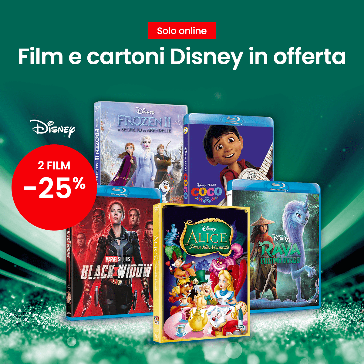 Film e cartoni Disney, in DVD e Blu-ray, in un'offerta super: 2 con sconto 25%