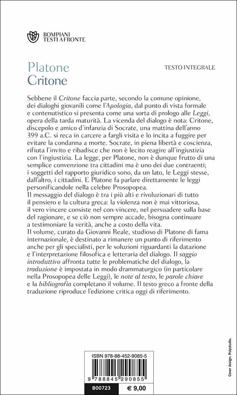 Critone. Testo greco a fronte - Platone - Libro - Bompiani - Testi a ...